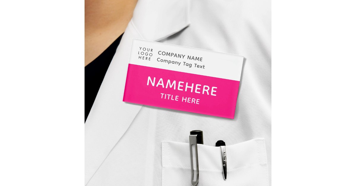 Logo Corporate Modern Hot Pink Simple Basic Title Name Tag | Zazzle
