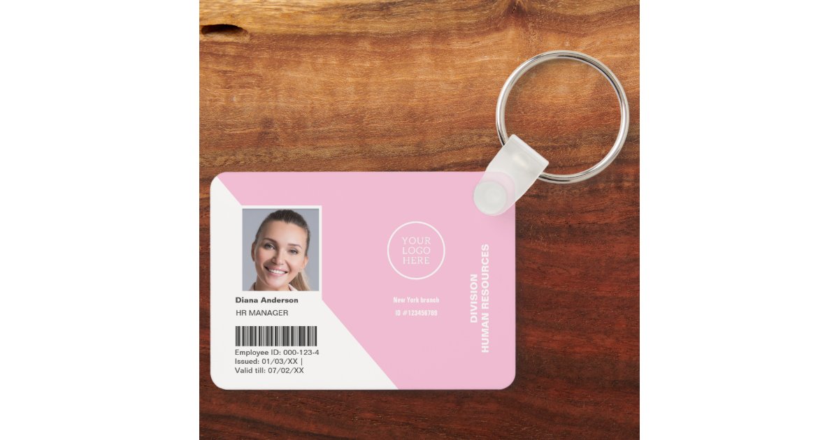 Logo Corporate Pink Employee Photo ID Employee Keychain | Zazzle