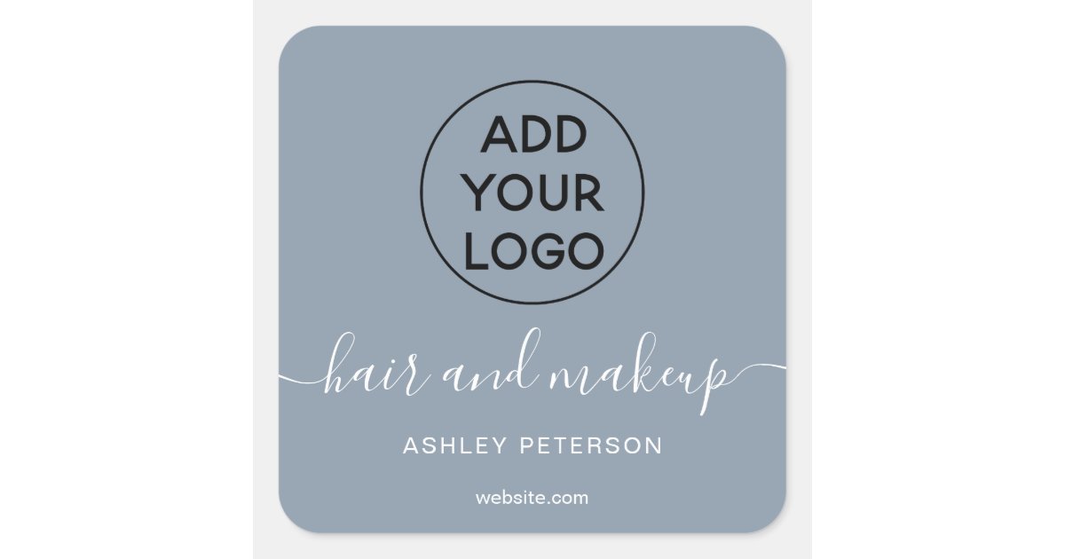 Logo dusty blue simple typography hair makeup square sticker | Zazzle
