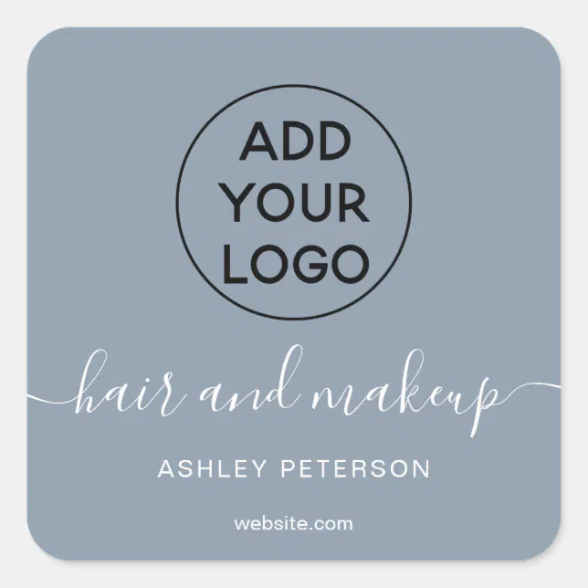 Logo dusty blue simple typography hair makeup square sticker | Zazzle