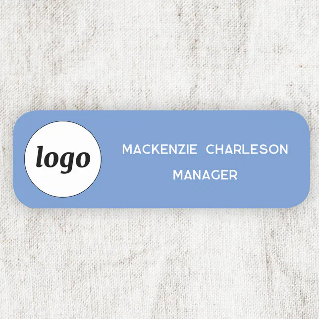 Logo Employee Staff Sky Blue Business Name Tag | Zazzle