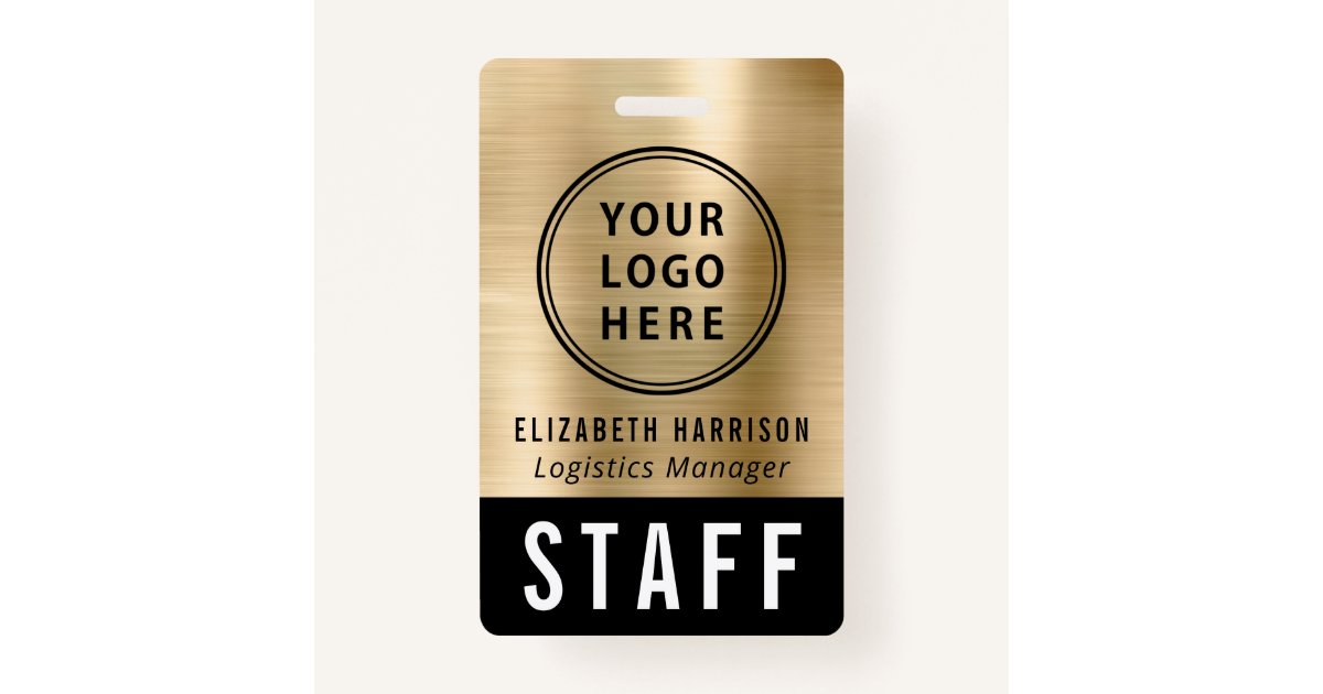 Logo Event Staff Employee Gold Identification Badge | Zazzle