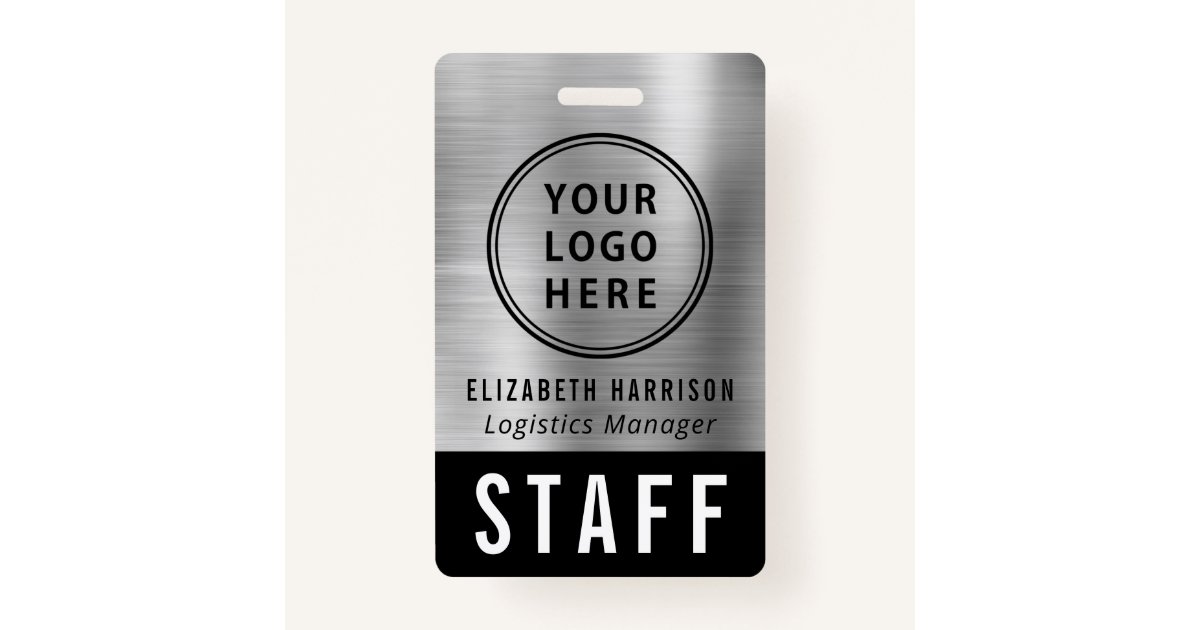Logo Event Staff Employee Silver Identification Badge | Zazzle