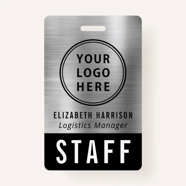 Logo Event Staff Employee Silver Identification Badge | Zazzle