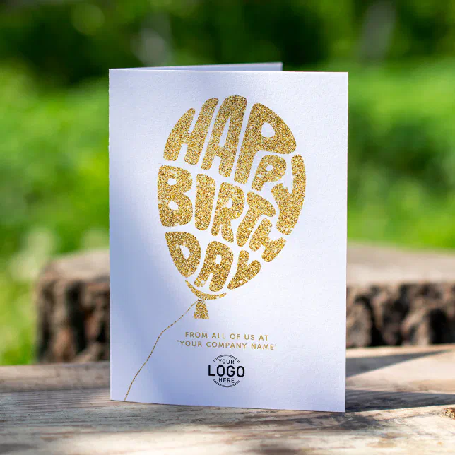 Logo Faux Gold Glitter Lettering Business Birthday Card | Zazzle
