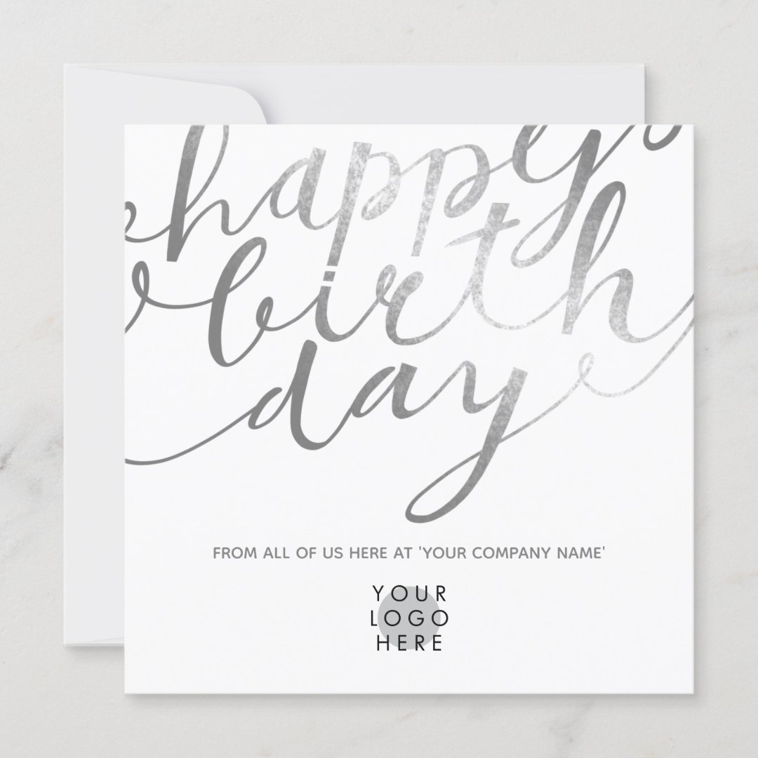 Logo Faux Silver Foil Script Lettering Birthday Card | Zazzle