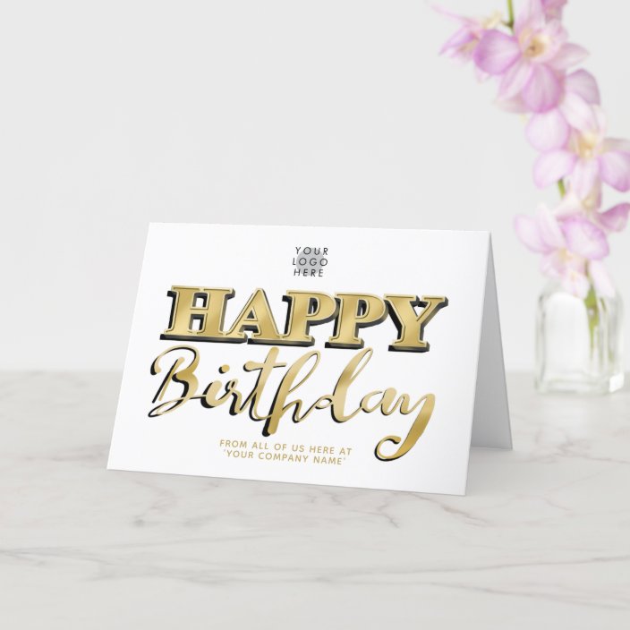 Logo Gold Lettering Business Birthday White Card | Zazzle.com