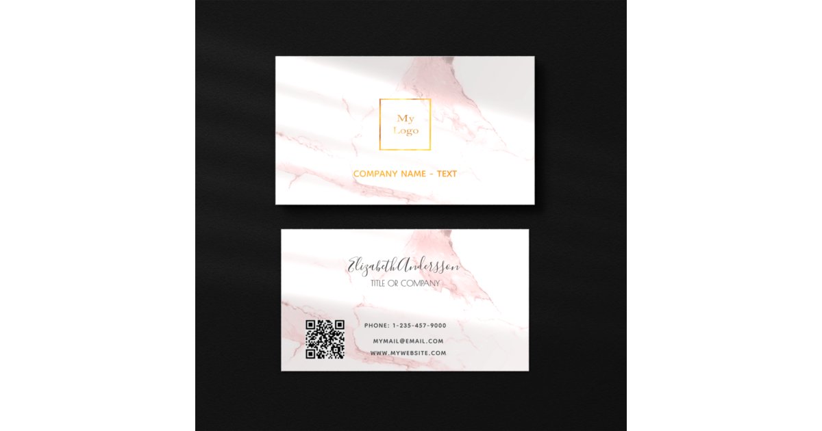 Logo gold pink marble minimalist elegant QR code Business Card | Zazzle