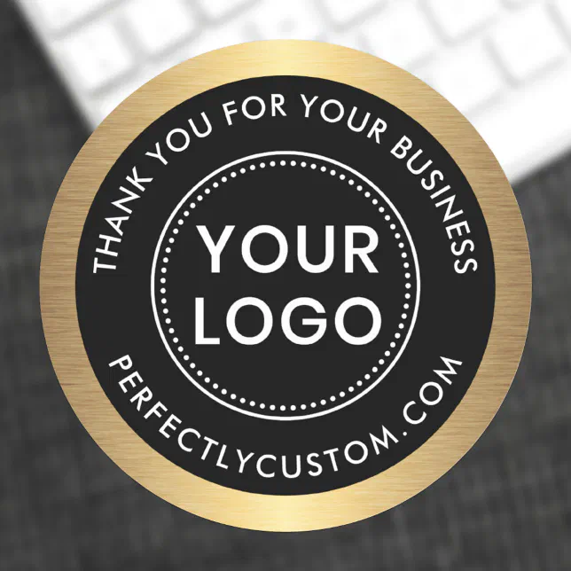 Logo golden gradient border business thank you classic round sticker ...