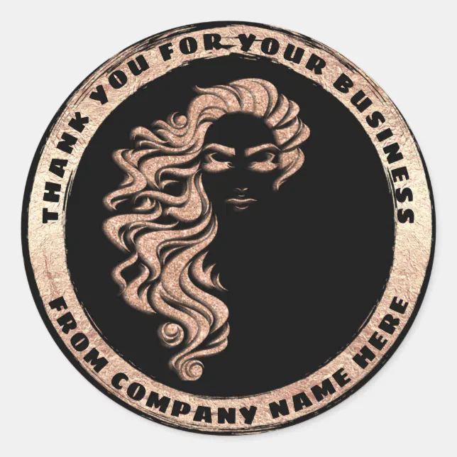 Logo Hair Lashes Wigs Thank Rose Gold Classic Round Sticker | Zazzle
