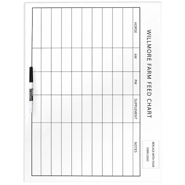 Logo Horse Barn Feed Chart Equine Care Chart Dry Erase Board | Zazzle