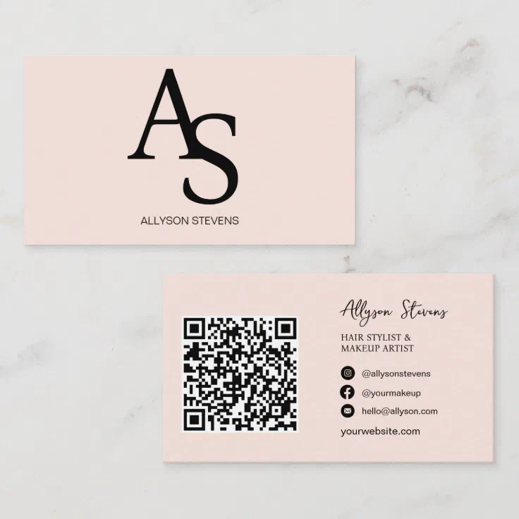 Logo initials Bush pink hair makeup qr code Business Card | Zazzle