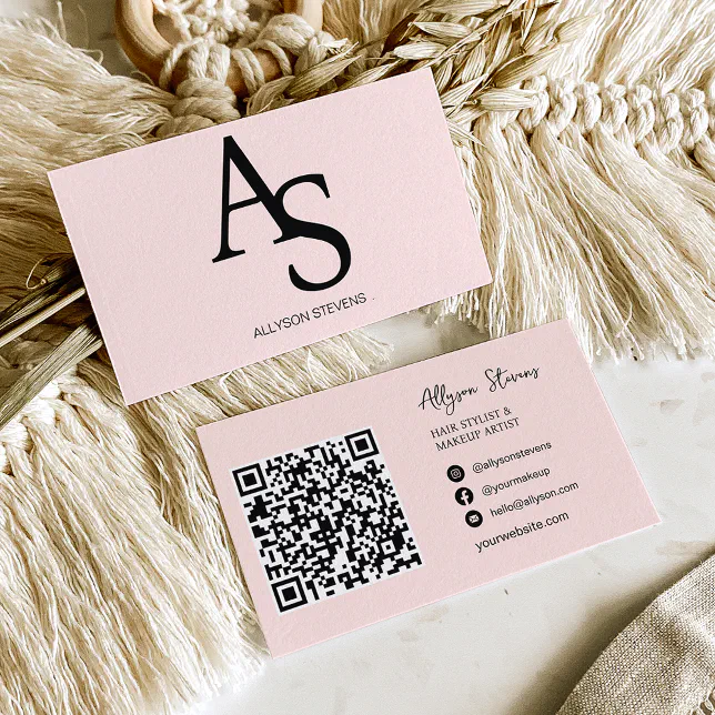 Logo initials Bush pink hair makeup qr code Business Card | Zazzle
