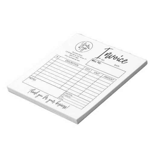 Logo Invoice Custom Small Business Notepad | Zazzle