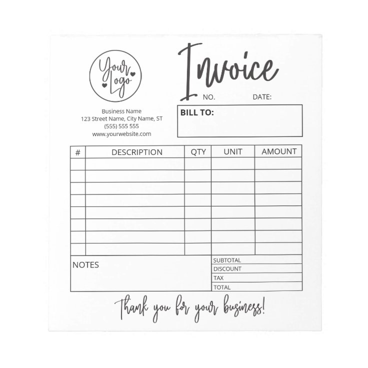 Logo Invoice Custom Small Business Notepad | Zazzle
