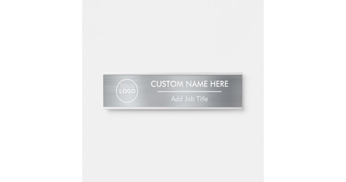 Logo Metallic Silver Employee Name Door Sign | Zazzle