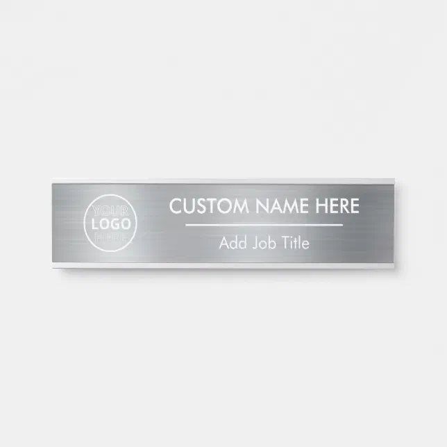 Logo Metallic Silver Employee Name Door Sign | Zazzle