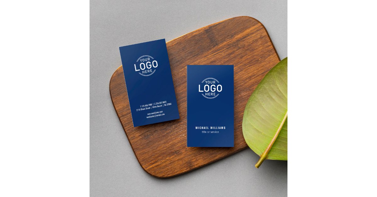 Logo Minimalist Navy Blue Modern Sleek Custom Business Card | Zazzle