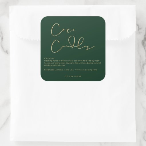 Logo Modern Dark Green Product Candle Label | Zazzle