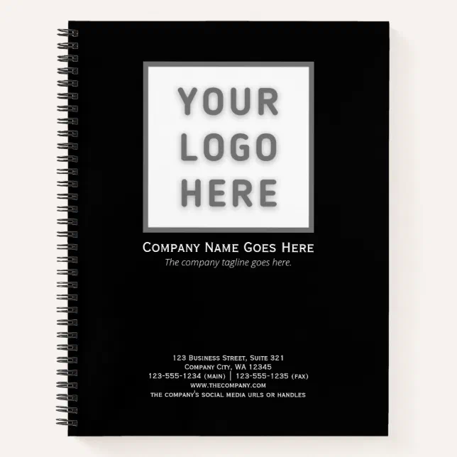 Logo Name Address Template Simple Black Business Notebook | Zazzle