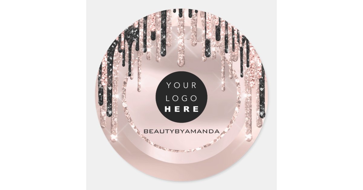 Logo Name Body Makeup Artist Drips Rose Glitter Classic Round Sticker ...