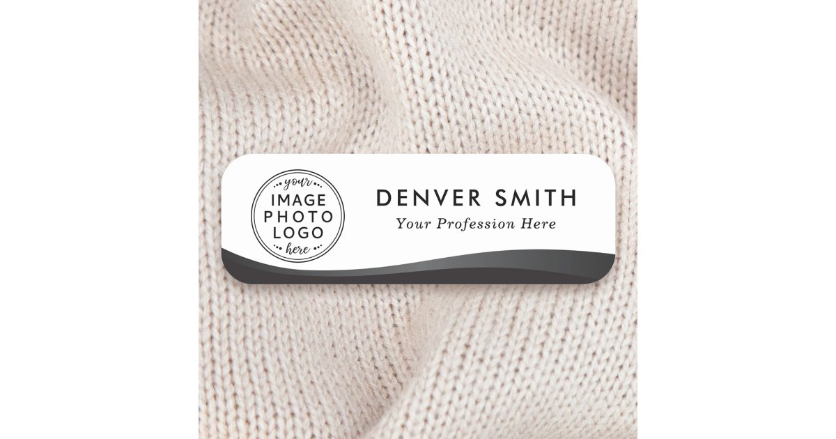 Logo name title black white dark gradient name tag | Zazzle