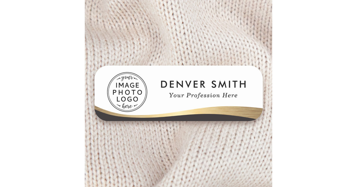 Logo name title black white faux golden gradient name tag | Zazzle