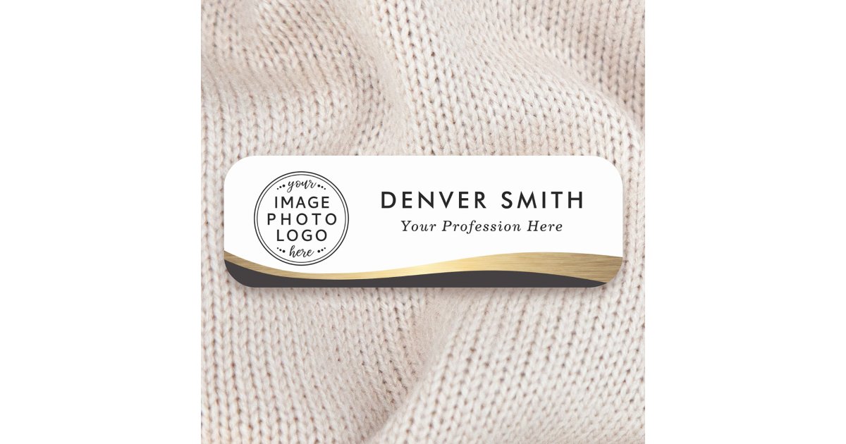 Logo name title black white faux golden gradient name tag | Zazzle