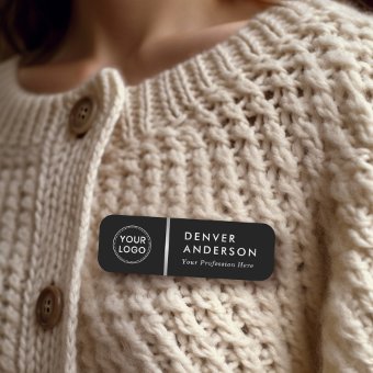 Logo name title classy black silver gray divider name tag | Zazzle