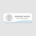 Logo name title light blue wave white modern name tag | Zazzle
