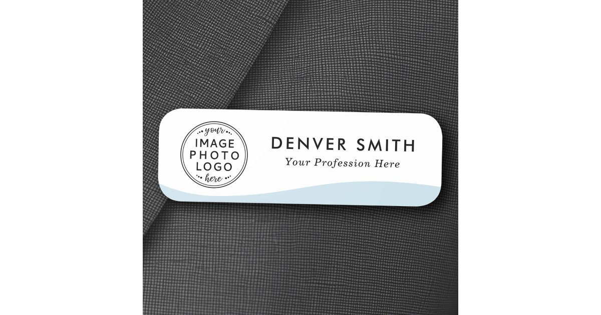 Logo name title light blue wave white modern name tag | Zazzle