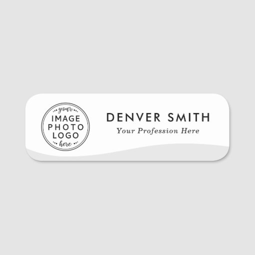 Logo name title light gray wave white modern name tag | Zazzle