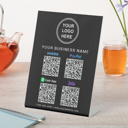 Logo Paypal Venmo CashApp Zelle QR Code Black Pedestal Sign | Zazzle