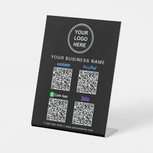 Logo Paypal Venmo CashApp Zelle QR Code Black Pedestal Sign | Zazzle
