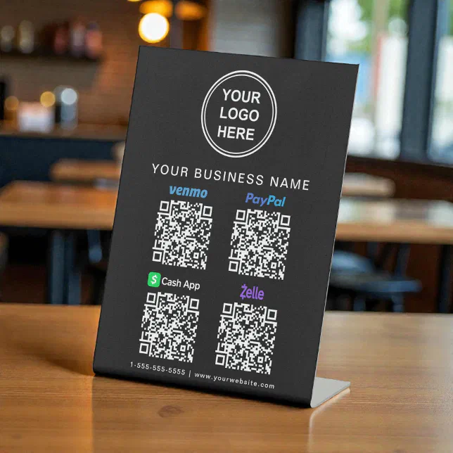 Logo Paypal Venmo CashApp Zelle QR Code Black Pedestal Sign | Zazzle