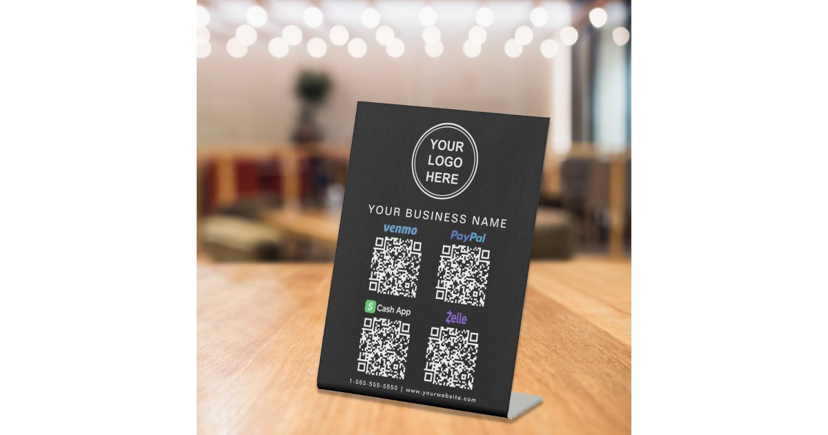 Logo Paypal Venmo CashApp Zelle QR Code Black Pedestal Sign | Zazzle