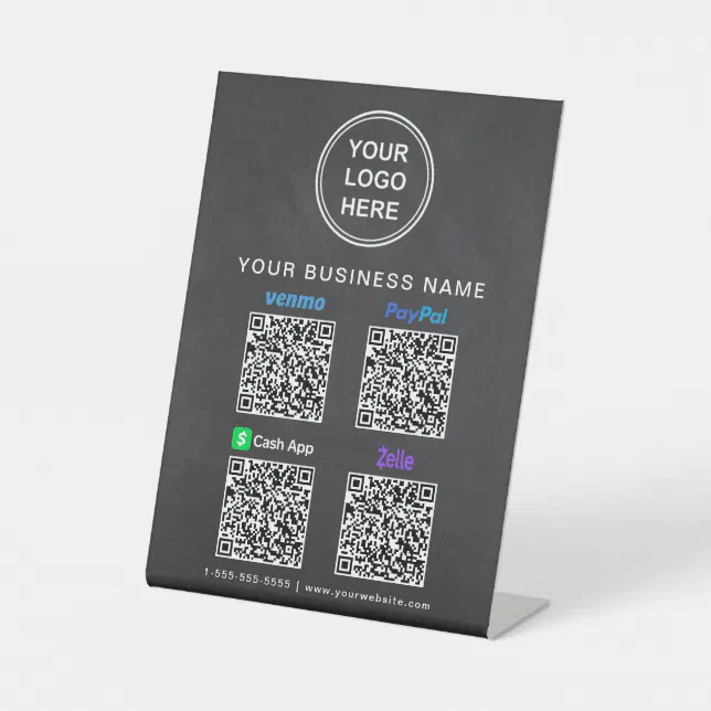 Logo Paypal Venmo CashApp Zelle QR Code Chalkboard Pedestal Sign | Zazzle