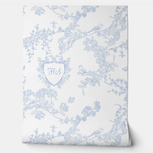 Logo Personalize Custom Monogram Chinoiserie Toile Wallpaper | Zazzle