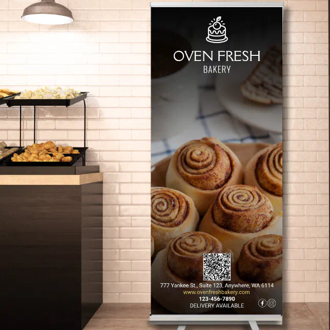 Logo Photo QR Code Bakery Business Retractable Banner | Zazzle