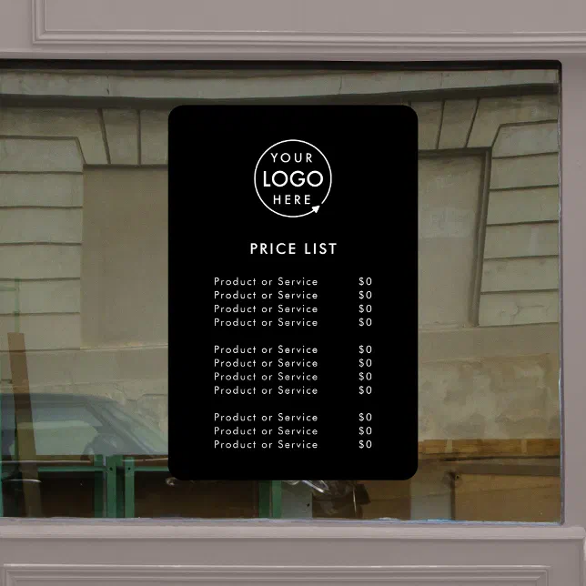 Logo Price List | Black Business Modern Minimalist Window Cling | Zazzle