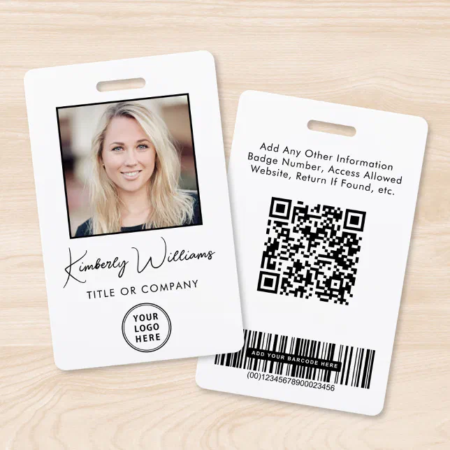 Logo QR Bar Codes Employee Photo ID Badge | Zazzle