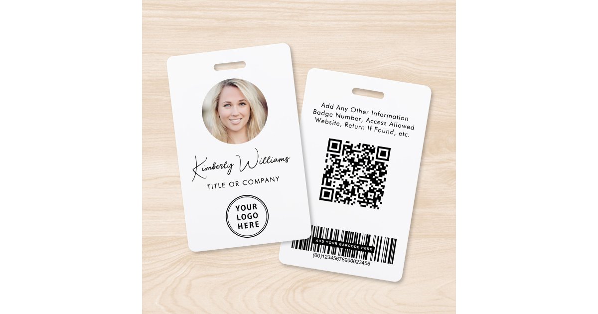 Logo QR Bar Codes Employee Photo ID Badge | Zazzle