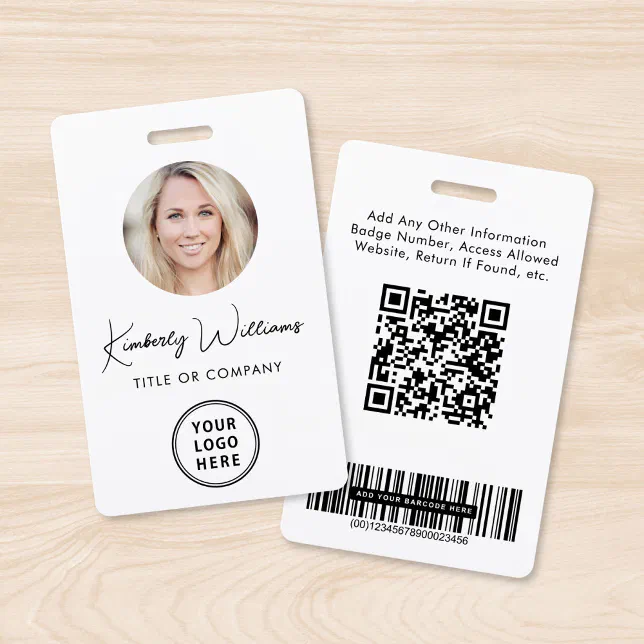 Logo QR Bar Codes Employee Photo ID Badge | Zazzle