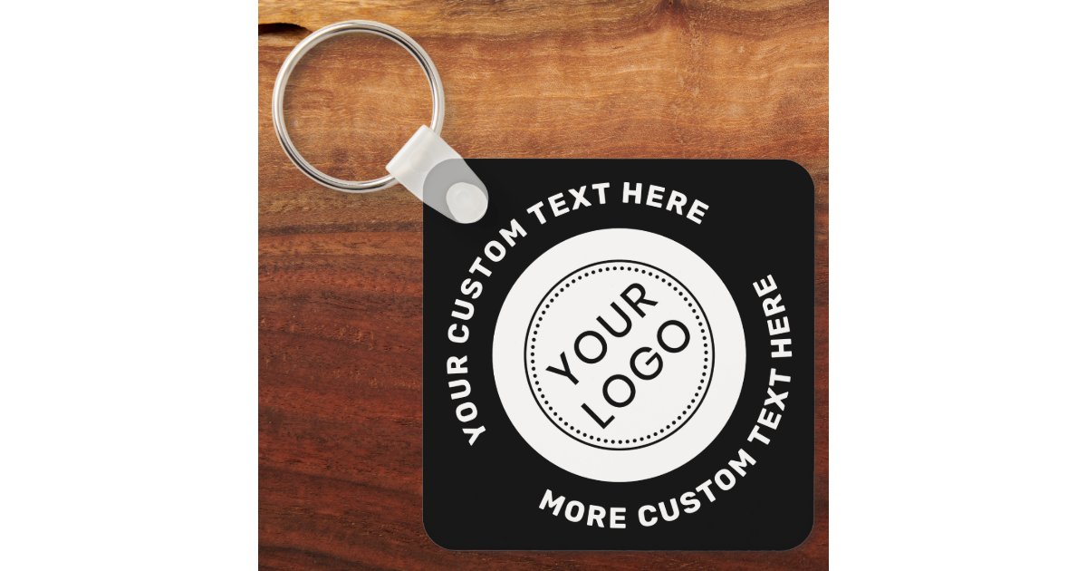 Logo, QR code and custom text double sided black Keychain | Zazzle
