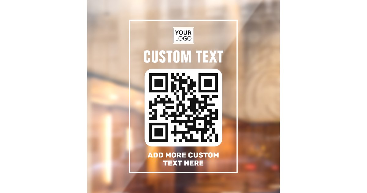 Logo, QR code and custom text white and clear Window Cling | Zazzle