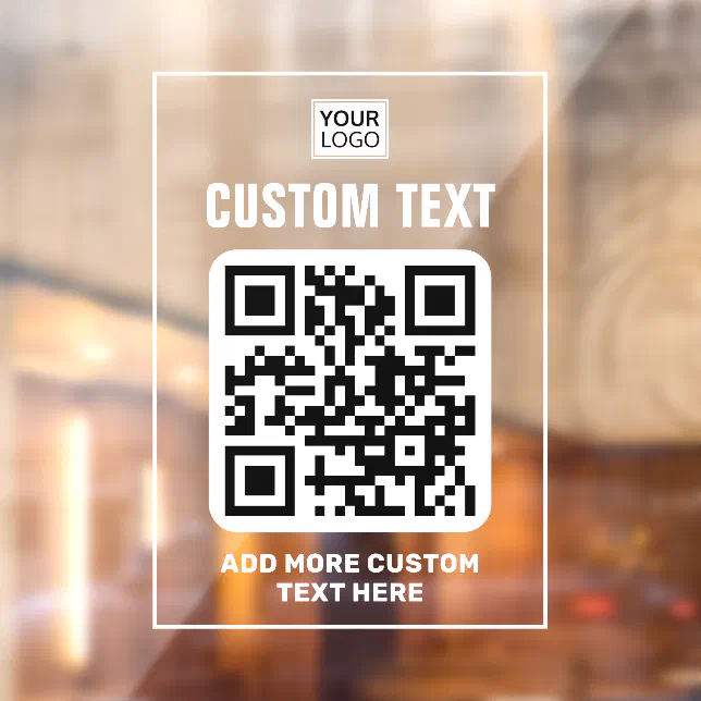 Logo, QR code and custom text white and clear Window Cling | Zazzle