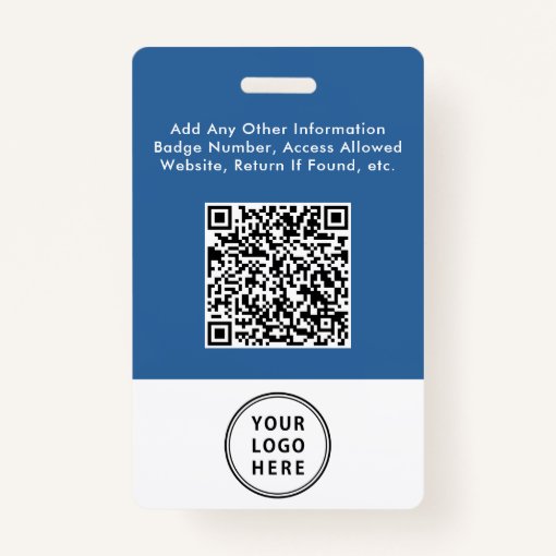 Logo QR Code Blue Employee Photo ID Badge | Zazzle