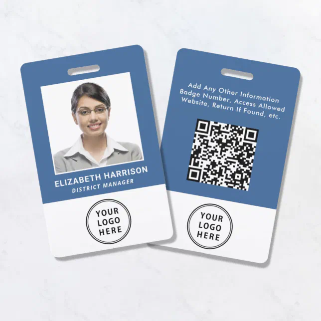 Logo QR Code Blue Employee Photo ID Badge | Zazzle