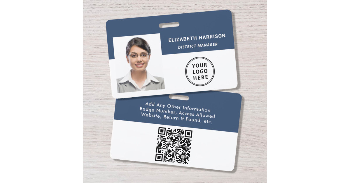Logo QR Code Blue Photo Employee ID Badge | Zazzle