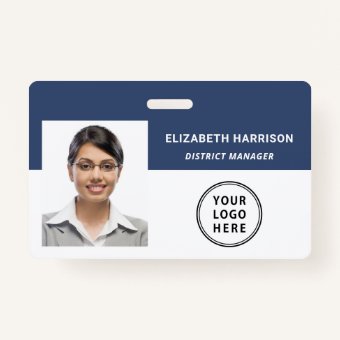 Logo QR Code Blue Photo Employee ID Badge | Zazzle